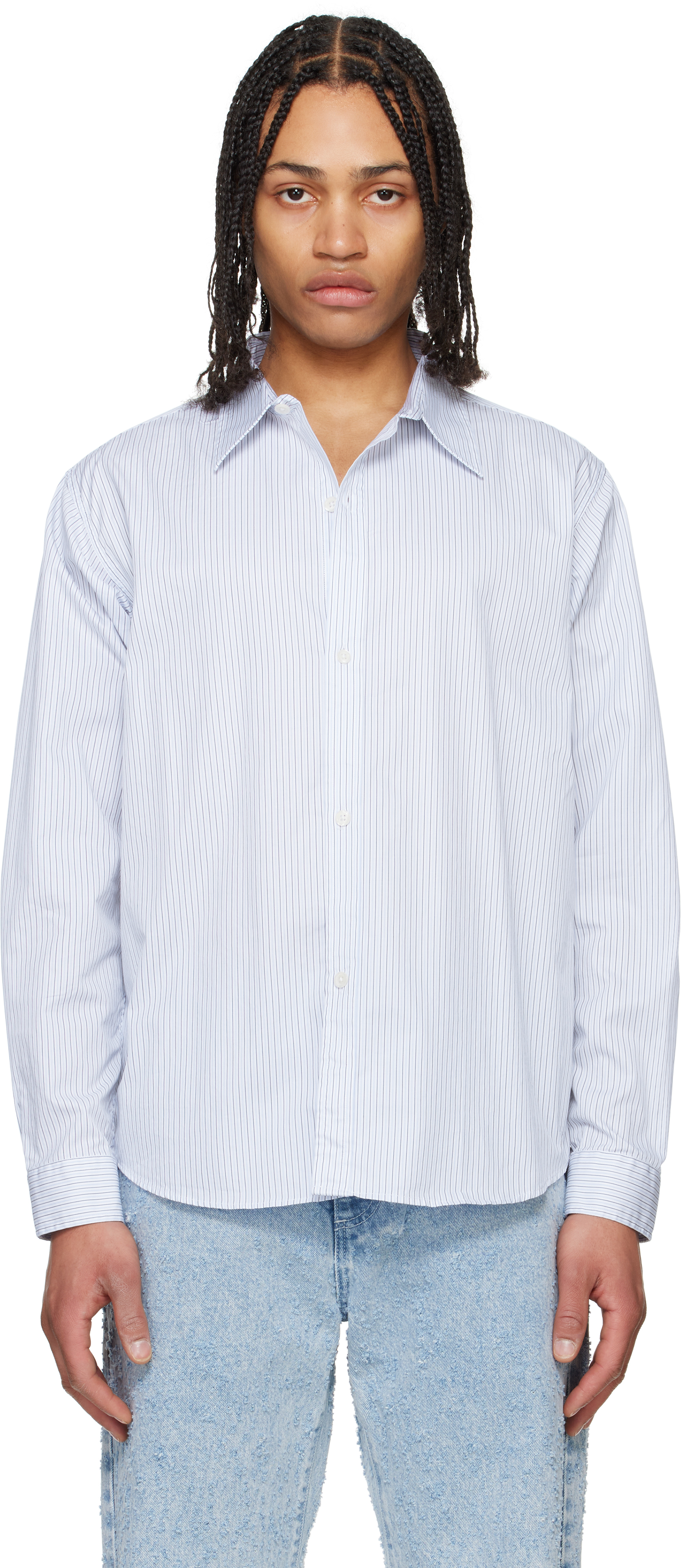 Mfpen Blue Evening Shirt In Blue Stripe - 10% Off | Editorialist